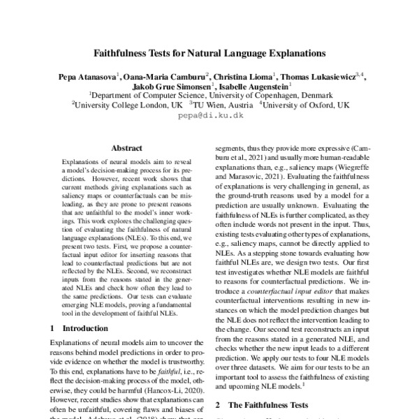 Faithfulness Tests For Natural Language Explanations Acl Anthology