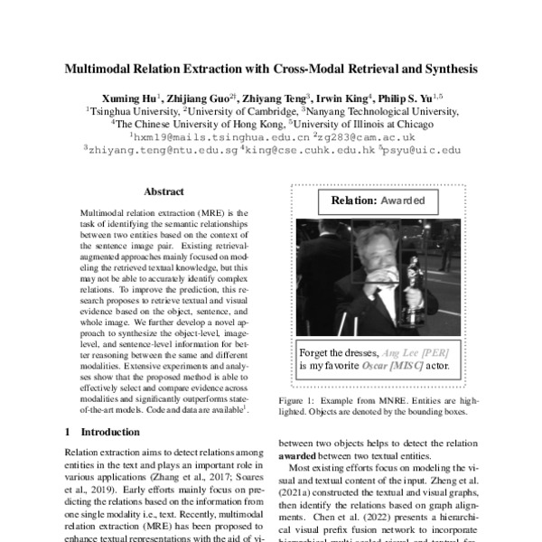 Multimodal Relation Extraction With Cross Modal Retrieval And Synthesis 3983