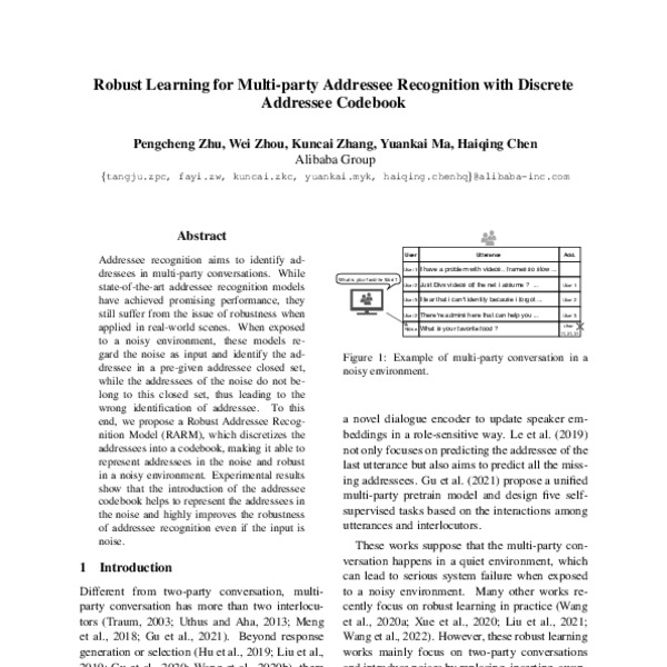 Robust Learning for Multi-party Addressee Recognition with Discrete Addressee Codebook - ACL ...