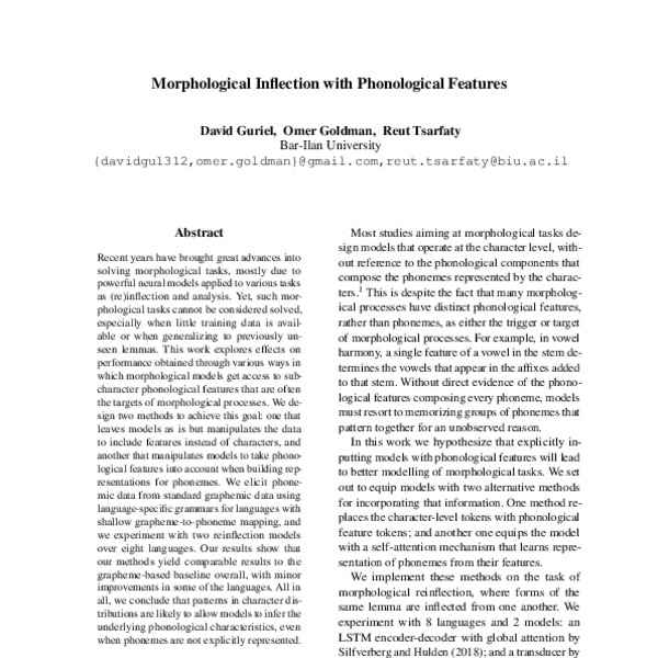 Morphological Inflection with Phonological Features - ACL Anthology