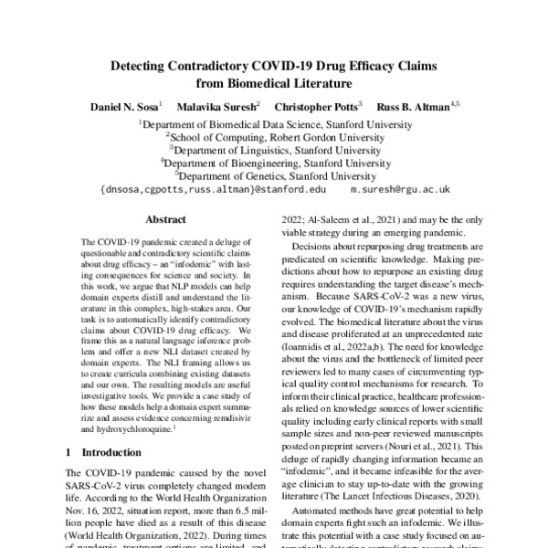 Detecting Contradictory COVID-19 Drug Efficacy Claims from Biomedical ...