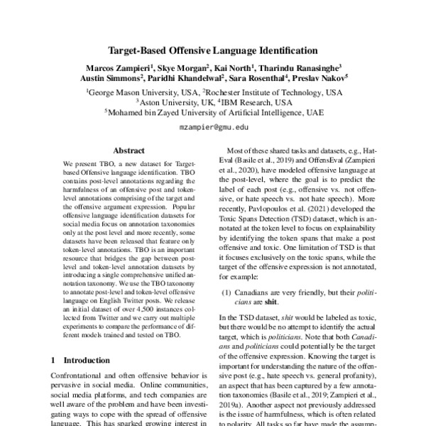 Target-Based Offensive Language Identification - ACL Anthology