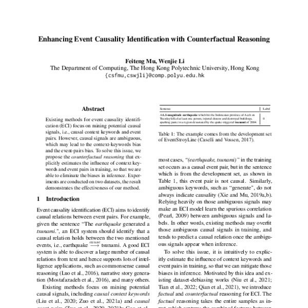 Enhancing Event Causality Identification with Counterfactual Reasoning - ACL Anthology