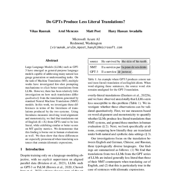 Do GPTs Produce Less Literal Translations? - ACL Anthology