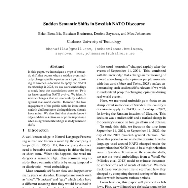 Sudden Semantic Shifts in Swedish NATO discourse - ACL Anthology