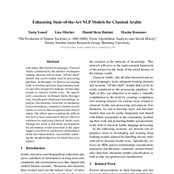 Enhancing State-of-the-Art NLP Models for Classical Arabic - ACL Anthology