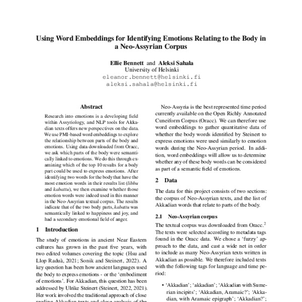 Using Word Embeddings for Identifying Emotions Relating to the Body in ...