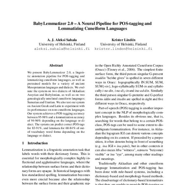 A Neural Pipeline For Pos Tagging And Lemmatizing Cuneiform Languages