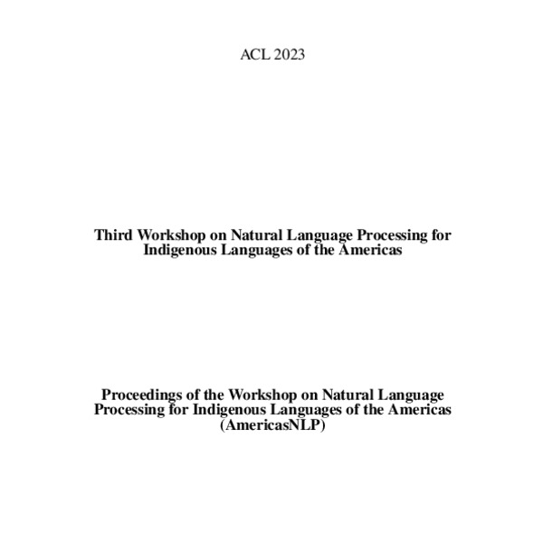 Proceedings Of The Workshop On Natural Language Processing For