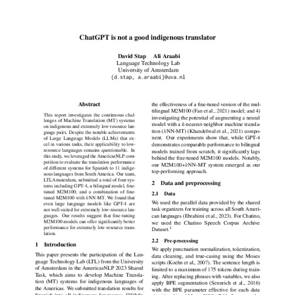 ChatGPT is not a good indigenous translator - ACL Anthology