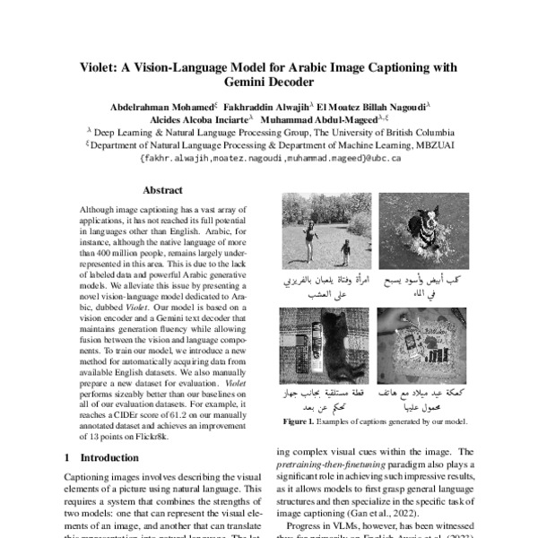 Violet: A Vision-Language Model for Arabic Image Captioning with Gemini ...