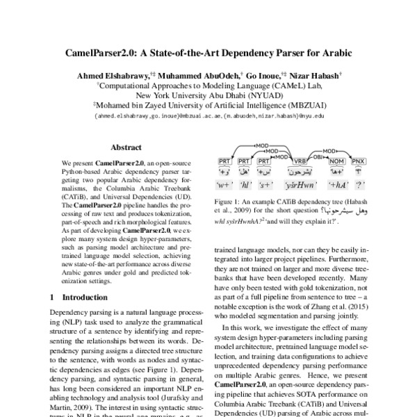 Camelparser20 A State Of The Art Dependency Parser For Arabic Acl Anthology