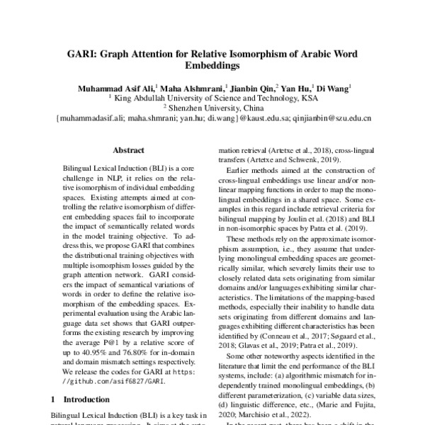GARI: Graph Attention for Relative Isomorphism of Arabic Word Embeddings - ACL Anthology