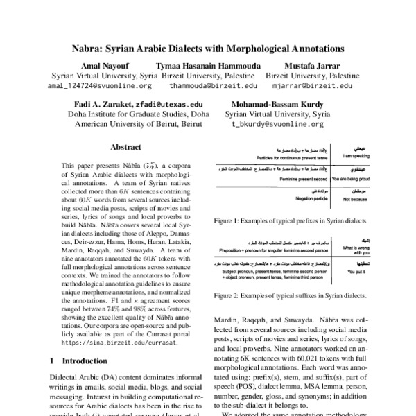 Nâbra: Syrian Arabic Dialects with Morphological Annotations - ACL ...