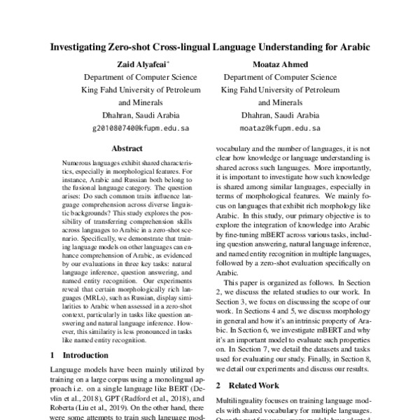 Investigating Zero-shot Cross-lingual Language Understanding for Arabic ...