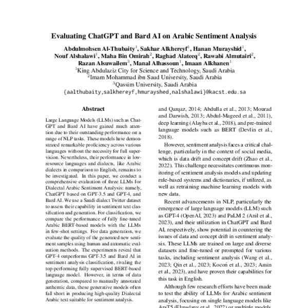 Evaluating ChatGPT and Bard AI on Arabic Sentiment Analysis - ACL Anthology