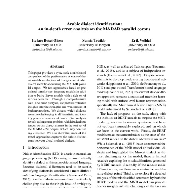 Arabic Dialect Identification An In Depth Error Analysis On The Madar Parallel Corpus Acl