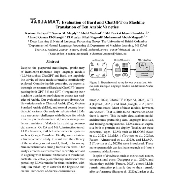 TARJAMAT: Evaluation of Bard and ChatGPT on Machine Translation of Ten ...