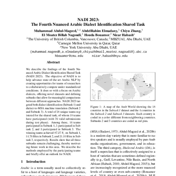 NADI 2023: The Fourth Nuanced Arabic Dialect Identification Shared Task - ACL Anthology