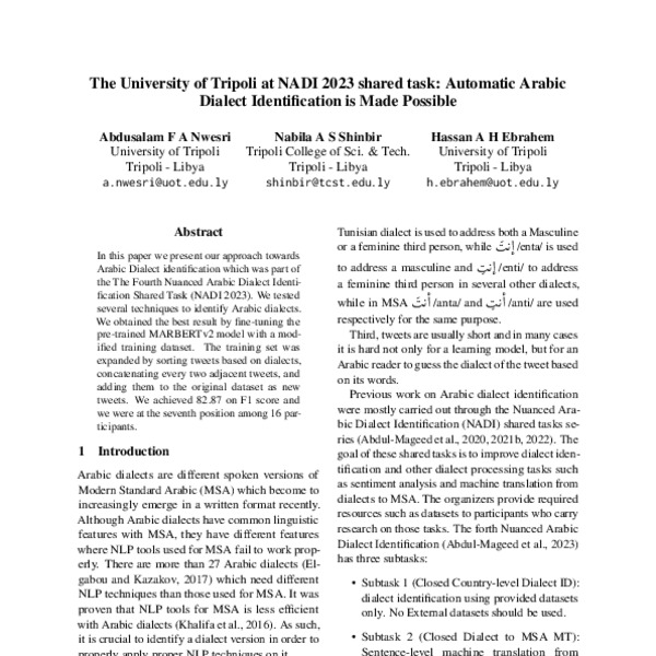 UoT at NADI 2023 shared task: Automatic Arabic Dialect Identification is Made Possible - ACL ...