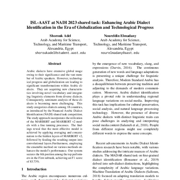 ISL-AAST at NADI 2023 shared task: Enhancing Arabic Dialect Identification in the Era of ...