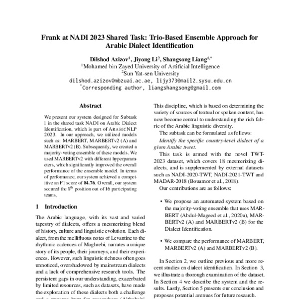 Frank At Nadi 2023 Shared Task Trio Based Ensemble Approach For Arabic Dialect Identification