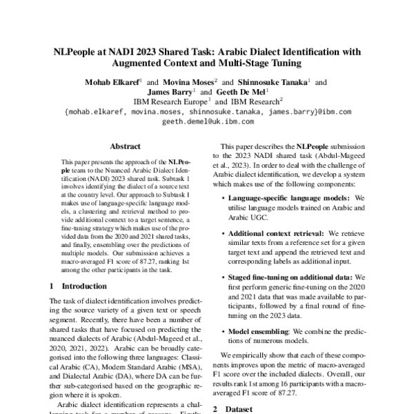 NLPeople at NADI 2023 Shared Task: Arabic Dialect Identification with Augmented Context and ...