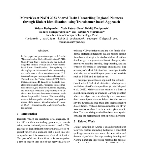 Mavericks at NADI 2023 Shared Task: Unravelling Regional Nuances through Dialect Identification ...