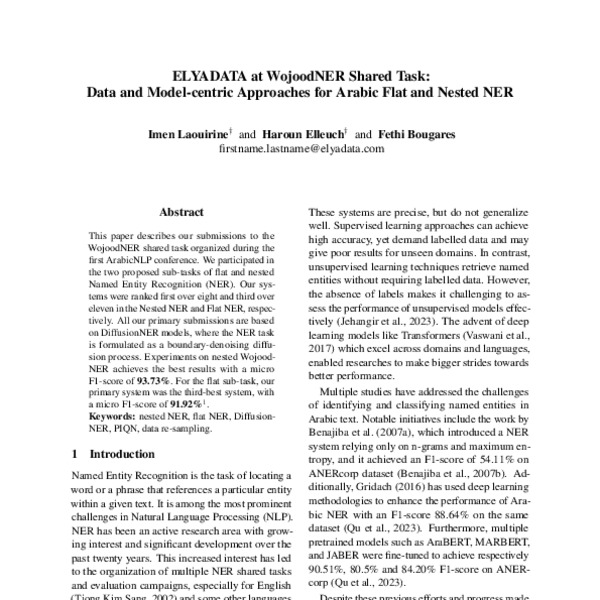 ELYADATA at WojoodNER Shared Task: Data and Model-centric Approaches for Arabic Flat and Nested ...