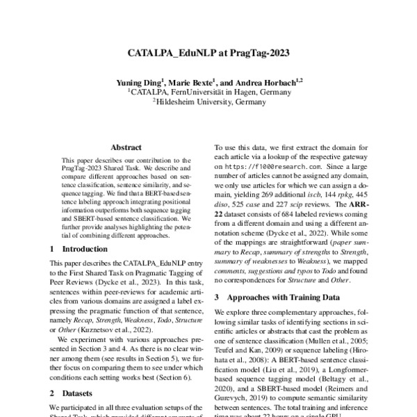 CATALPA_EduNLP at PragTag-2023 - ACL Anthology