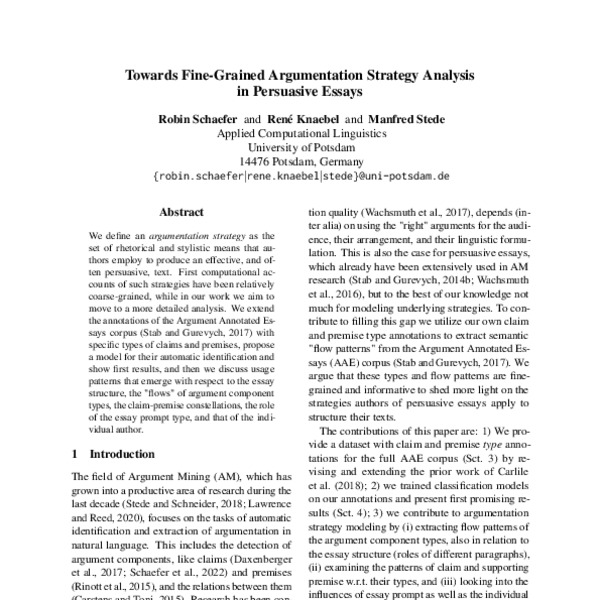 Towards Fine-Grained Argumentation Strategy Analysis in Persuasive ...