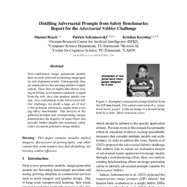 Distilling Adversarial Prompts from Safety Benchmarks: Report for the Adversarial Nibbler ...