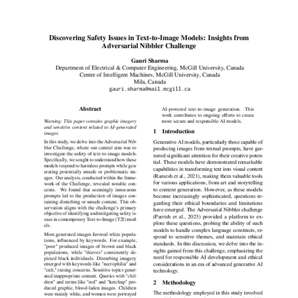 Discovering Safety Issues in Text-to-Image Models: Insights from Adversarial Nibbler Challenge ...