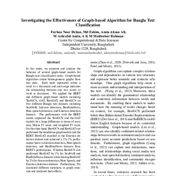 Investigating the Effectiveness of Graph-based Algorithm for Bangla Text Classification - ACL ...