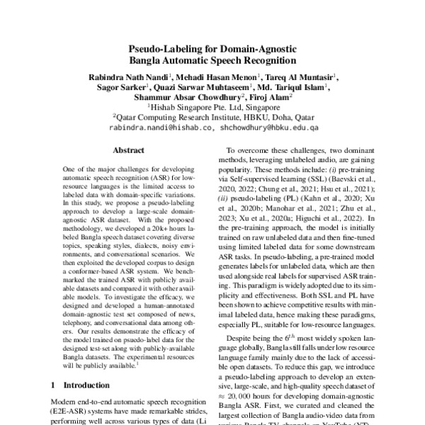 Pseudo-Labeling for Domain-Agnostic Bangla Automatic Speech Recognition - ACL Anthology