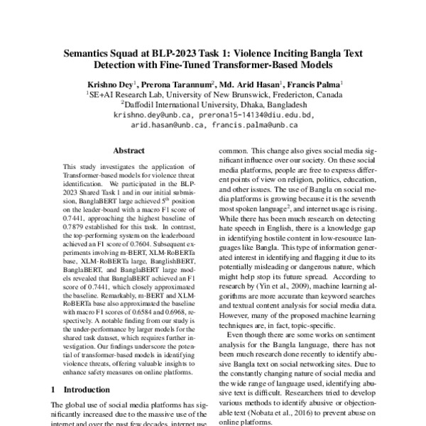 Semantics Squad at BLP-2023 Task 1: Violence Inciting Bangla Text Detection with Fine-Tuned ...
