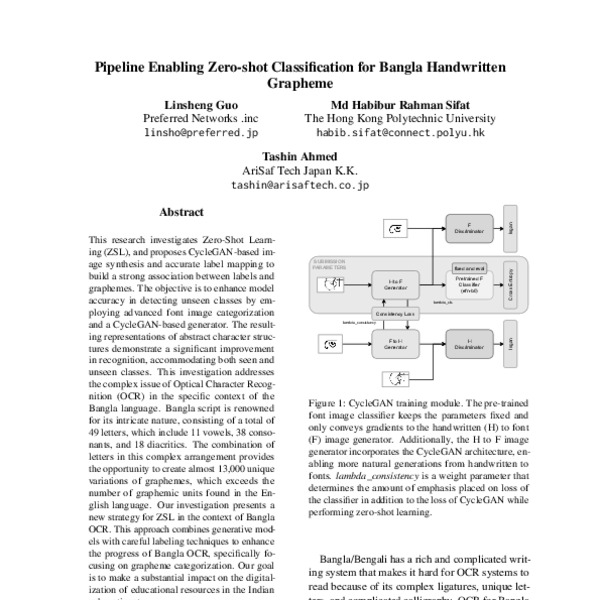 Pipeline Enabling Zero-shot Classification for Bangla Handwritten Grapheme - ACL Anthology
