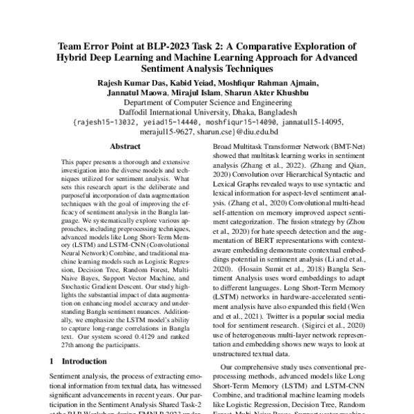 Team Error Point at BLP-2023 Task 2: A Comparative Exploration of Hybrid Deep Learning and ...
