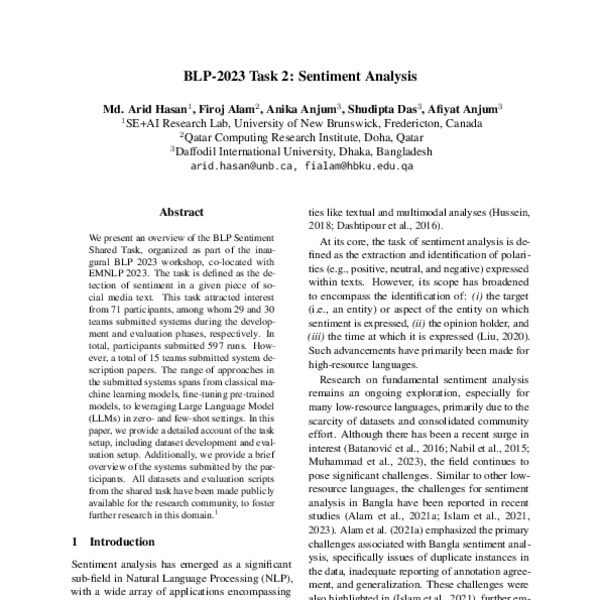 BLP-2023 Task 2: Sentiment Analysis - ACL Anthology