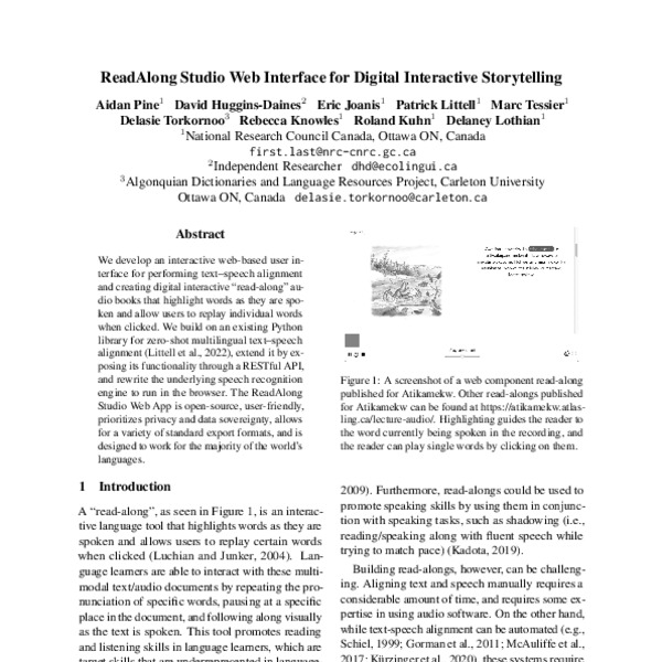 ReadAlong Studio Web Interface for Digital Interactive Storytelling ...