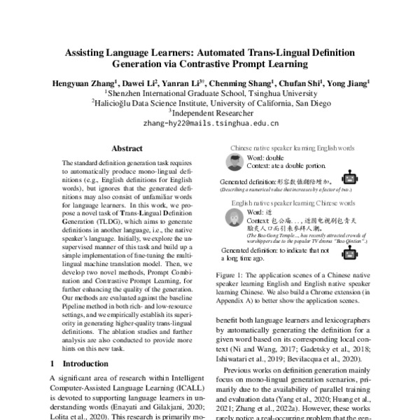 Assisting Language Learners: Automated Trans-Lingual Definition Generation via Contrastive ...