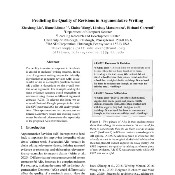 Predicting the Quality of Revisions in Argumentative Writing - ACL Anthology