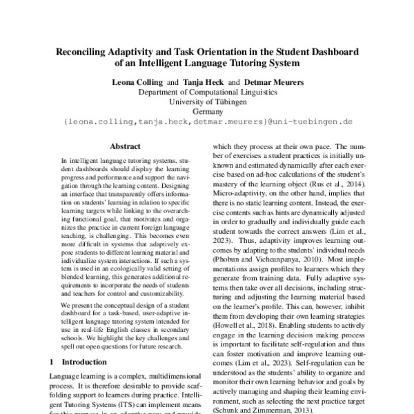 Reconciling Adaptivity and Task Orientation in the Student Dashboard of an Intelligent Language ...