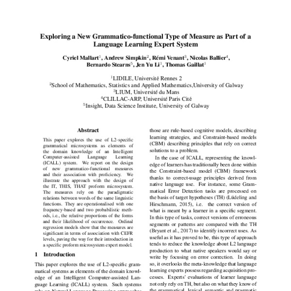 Exploring a New Grammatico-functional Type of Measure as Part of a Language Learning Expert ...