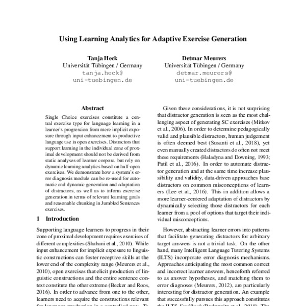 Using Learning Analytics for Adaptive Exercise Generation - ACL Anthology