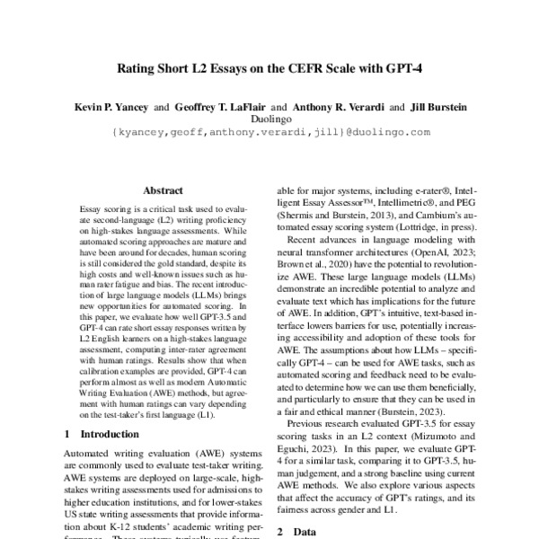 Rating Short L2 Essays on the CEFR Scale with GPT-4 - ACL Anthology