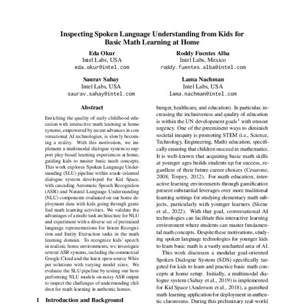 Inspecting Spoken Language Understanding from Kids for Basic Math ...