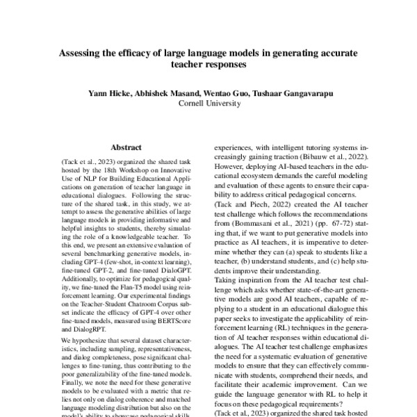 Assessing the efficacy of large language models in generating accurate teacher responses - ACL ...