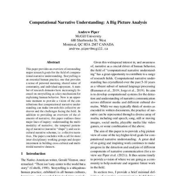 Computational Narrative Understanding: A Big Picture Analysis - ACL ...