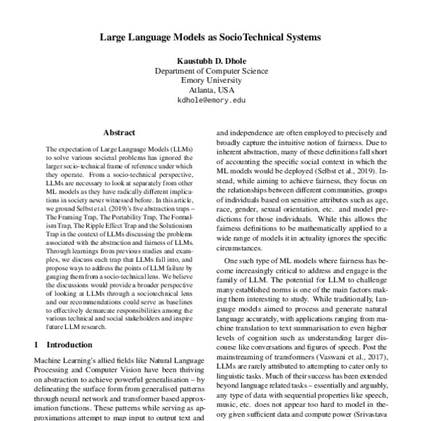 Large Language Models as SocioTechnical Systems - ACL Anthology
